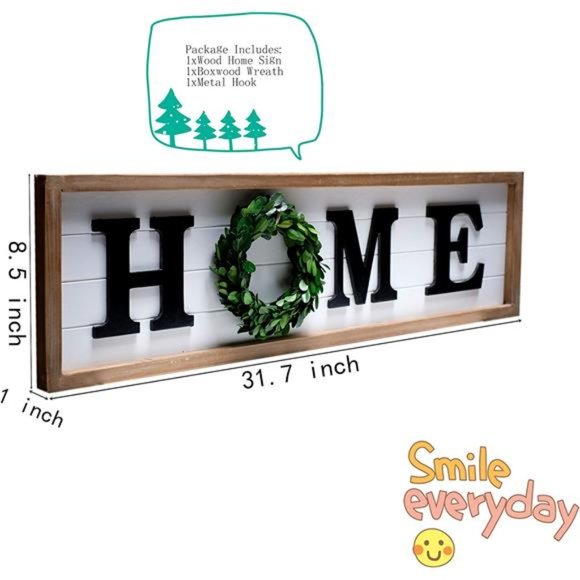 Accents | Rustic Large Home Sign With Real Wreath For Oframed Farmhouse ...
